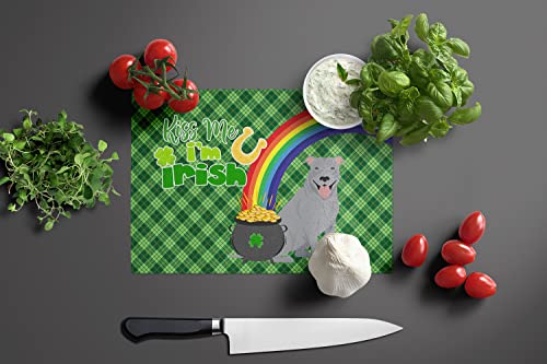 Caroline's Treasures WDK4736LCB Blue Pit Bull Terrier St. Patrick's Day Glass Cutting Board Large, 12H x 16W, multicolor