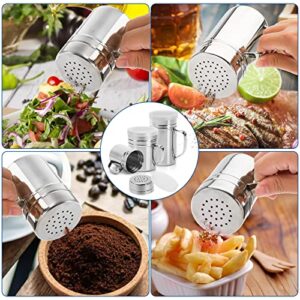 Dicunoy 6 Pack Stainless Steel Dredge Shaker, Metal Salt and Pepper Shaker with Lid and Handle, Restaurant Griddle Seasoning Spice Condiment Bottle Container for Kitchen, BBQ, Baking, 5oz, 7oz, 12oz