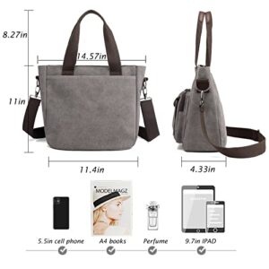 Women's Canvas Tote Purse Shoulder Crossbody Bag Handbag Multi-pocket Large Capacity Top Handle Work Bags(Grey)