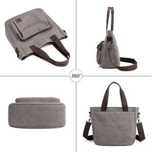 Women's Canvas Tote Purse Shoulder Crossbody Bag Handbag Multi-pocket Large Capacity Top Handle Work Bags(Grey)