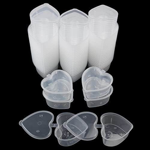 LJY 60 Pieces Mini Heart Shaped Clear Plastic Storage Container Boxes with Hinged Lids (2.4 oz)