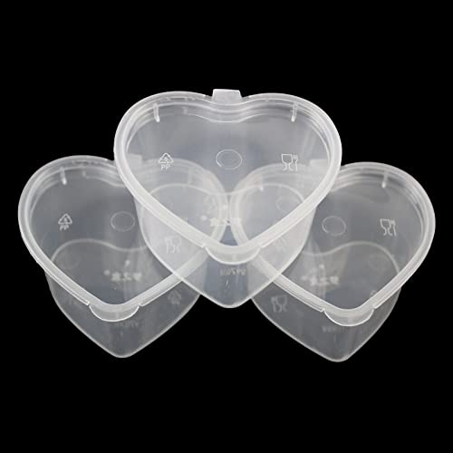 LJY 60 Pieces Mini Heart Shaped Clear Plastic Storage Container Boxes with Hinged Lids (2.4 oz)