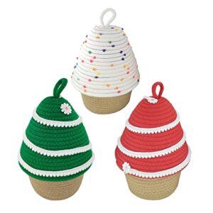 Mushroom Basket Cotton Rope Storage Basket with Lid Pack of 3 for Organizing Christmas Tree