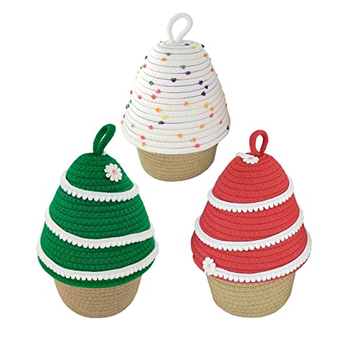 Mushroom Basket Cotton Rope Storage Basket with Lid Pack of 3 for Organizing Christmas Tree