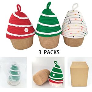 Mushroom Basket Cotton Rope Storage Basket with Lid Pack of 3 for Organizing Christmas Tree