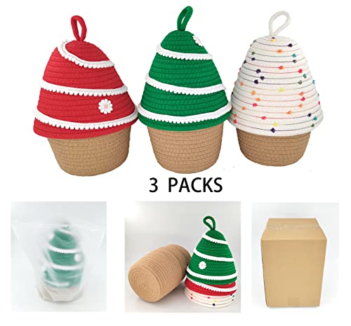 Mushroom Basket Cotton Rope Storage Basket with Lid Pack of 3 for Organizing Christmas Tree