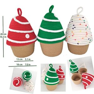 Mushroom Basket Cotton Rope Storage Basket with Lid Pack of 3 for Organizing Christmas Tree