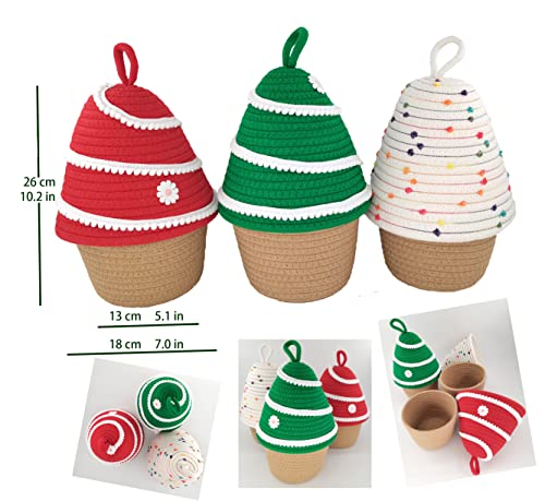 Mushroom Basket Cotton Rope Storage Basket with Lid Pack of 3 for Organizing Christmas Tree