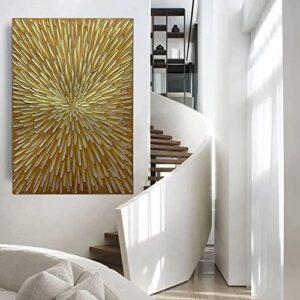 ART8YUQI Paintings - Thick Heavy Texture Wall Art Abstract Golden Flowers Picture Modern Artwork Oil Painting 3D Gradient Bright Pictures Ready to Hang for Living Room Decor 24x36 Inch