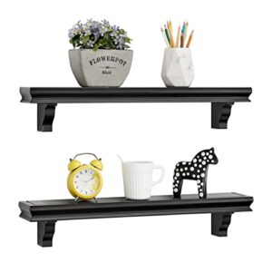 Danya B. Decorative 24" Floating Wall Décor Display Ledge Shelves – (Set of 2) (Black)