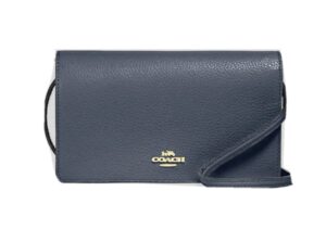 coach women’s anna foldover crossbody clutch (pebble leather – denim)