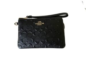 coach boxed corner zip wristlet (im/black embossed)