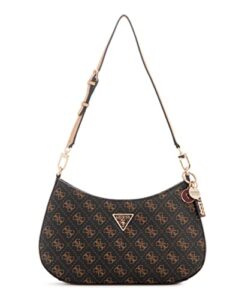 guess noelle top zip shoulder bag, brown logo