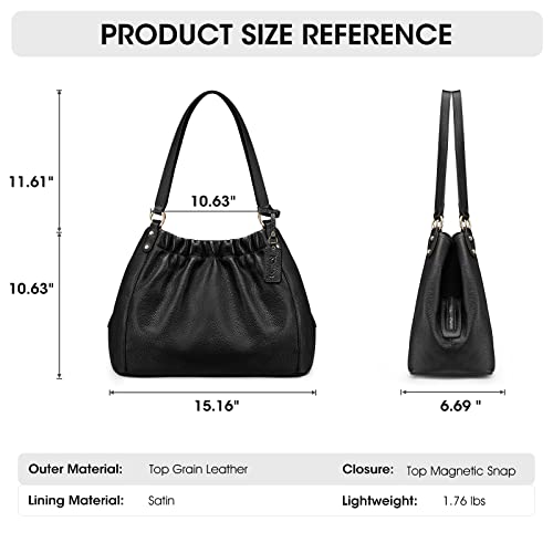 Kattee Soft Women Genuine Leather Hobo Totes Purses and Handbags Satchel Top Handle Shoulder Bags (Black)