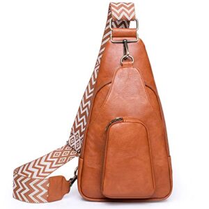 stylifeo pu leather women sling bag boho sling backpack small crossbody fashion chest bags satchel daypack for cycling hiking brown