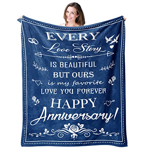 kituzol Anniversary Romantic Gifts Blanket 50"x60" - Happy Anniversary Decorations for Couples - I Love You Gifts for Her - Marriage Present Throw Blanket - Awesome Anniversary Wedding Gift for Him