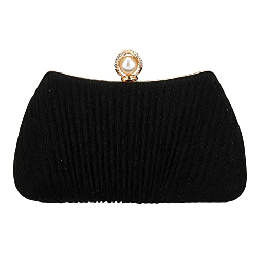 Clutch Purse Women Glittering Evening Bag Top Handle Handbag Woven Crossbody Bag Shoulder Bag for Wedding Party Prom (Black)