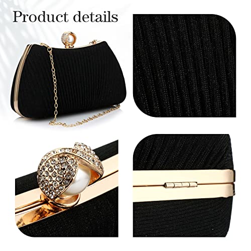 Clutch Purse Women Glittering Evening Bag Top Handle Handbag Woven Crossbody Bag Shoulder Bag for Wedding Party Prom (Black)