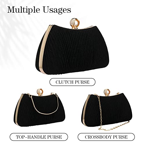 Clutch Purse Women Glittering Evening Bag Top Handle Handbag Woven Crossbody Bag Shoulder Bag for Wedding Party Prom (Black)