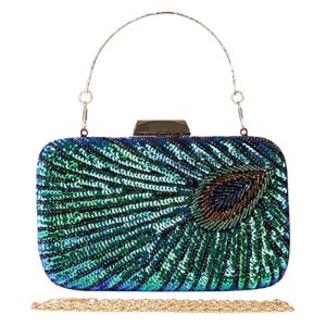 coaimaney women’s vintage beaded sequin peacock clutch purse handmade crossbody bag evening handbag for wedding party prom