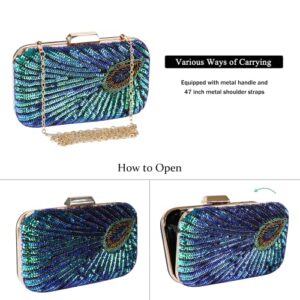 COAIMANEY Women's Vintage Beaded Sequin Peacock Clutch Purse Handmade Crossbody Bag Evening Handbag For Wedding Party Prom