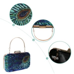 COAIMANEY Women's Vintage Beaded Sequin Peacock Clutch Purse Handmade Crossbody Bag Evening Handbag For Wedding Party Prom