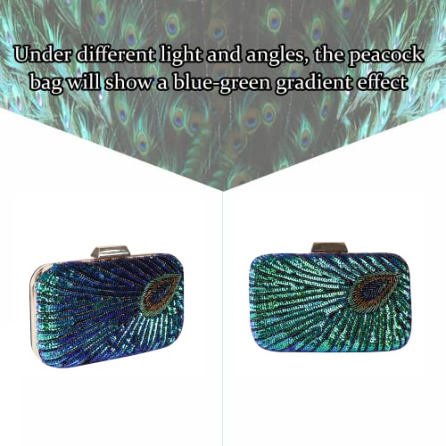 COAIMANEY Women's Vintage Beaded Sequin Peacock Clutch Purse Handmade Crossbody Bag Evening Handbag For Wedding Party Prom