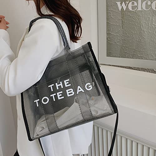 Clear Tote Bag for Women Mesh Beach Tote Bag Summer Shoulder Handbag Large PVC Transparent Crossbody Bags for Travel