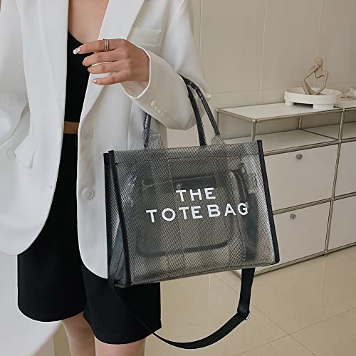 Clear Tote Bag for Women Mesh Beach Tote Bag Summer Shoulder Handbag Large PVC Transparent Crossbody Bags for Travel