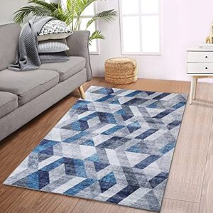 zacoo abstract area rug, geometric diamond lattice rug moroccan modern area rug bedroom rug low pile small throw carpet for living room dining room nursery, navy/grey, 4 x 6 feet