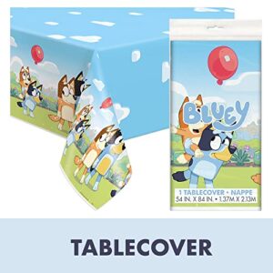 Unique Bluey Birthday Party Supplies | Bluey Party Supplies | Bluey Birthday Decorations | Bluey Party Decorations | With Bluey Tablecover, Bluey Plates, Bluey Cups, Bluey Napkins, Forks, Button