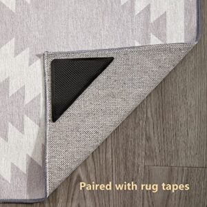 RoomTalks Flatweave Ultra Thin Area Rugs 4x6, Slip Resistant No-Pile Chenille Printed Modern Geometric Khaki Area Rug Machine Washable, Boho Vintage Floor Carpet for Dining Room Kitchen Entryway