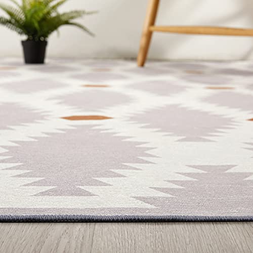 RoomTalks Flatweave Ultra Thin Area Rugs 4x6, Slip Resistant No-Pile Chenille Printed Modern Geometric Khaki Area Rug Machine Washable, Boho Vintage Floor Carpet for Dining Room Kitchen Entryway