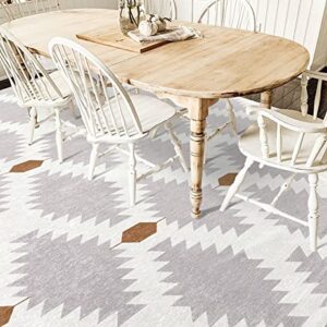 RoomTalks Flatweave Ultra Thin Area Rugs 4x6, Slip Resistant No-Pile Chenille Printed Modern Geometric Khaki Area Rug Machine Washable, Boho Vintage Floor Carpet for Dining Room Kitchen Entryway