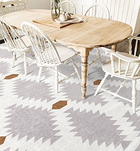 RoomTalks Flatweave Ultra Thin Area Rugs 4x6, Slip Resistant No-Pile Chenille Printed Modern Geometric Khaki Area Rug Machine Washable, Boho Vintage Floor Carpet for Dining Room Kitchen Entryway