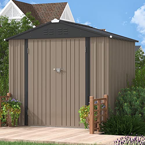 Flamaker Storage Shed Outdoor Metal Garden Shed with Lockable Door Utility Tool Shed Storage House for Backyard, Patio and Lawn (6 x 8 FT)