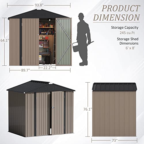 Flamaker Storage Shed Outdoor Metal Garden Shed with Lockable Door Utility Tool Shed Storage House for Backyard, Patio and Lawn (6 x 8 FT)