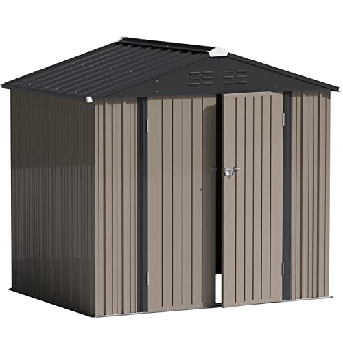 Flamaker Storage Shed Outdoor Metal Garden Shed with Lockable Door Utility Tool Shed Storage House for Backyard, Patio and Lawn (6 x 8 FT)