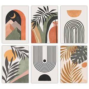 canssape boho wall art set of 6 geometric abstract wall poster for bedroom mid century modern wall art 8″x10″boho wall decor for room aesthetic (unframed)(green)