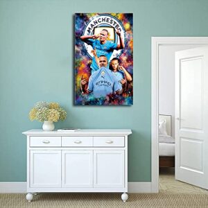 BKO Soccer Superstar Manchester City Poster Wall Art,Haaland Soccer 16" x 24"Art Print Poster,Soccer Superstar Motivational Wall Art Posters-Great Gift for Soccer Fans Kids and Adults,No Frame