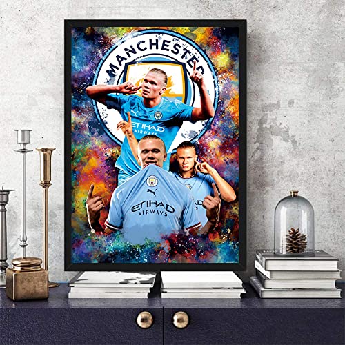 BKO Soccer Superstar Manchester City Poster Wall Art,Haaland Soccer 16" x 24"Art Print Poster,Soccer Superstar Motivational Wall Art Posters-Great Gift for Soccer Fans Kids and Adults,No Frame