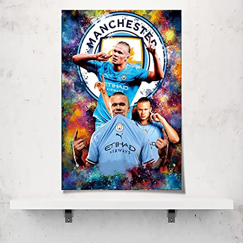 BKO Soccer Superstar Manchester City Poster Wall Art,Haaland Soccer 16" x 24"Art Print Poster,Soccer Superstar Motivational Wall Art Posters-Great Gift for Soccer Fans Kids and Adults,No Frame