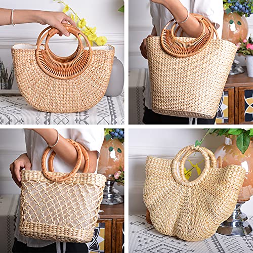 Rattan Straw Bag, Women Summer Beach Straw Tote Bag Weave Rattan Bag Woven Straw Purse Bag