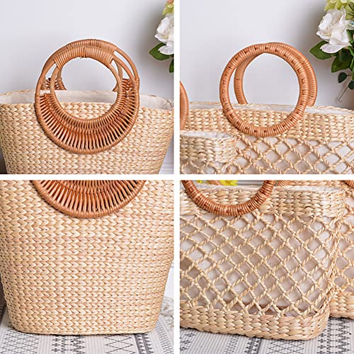 Rattan Straw Bag, Women Summer Beach Straw Tote Bag Weave Rattan Bag Woven Straw Purse Bag