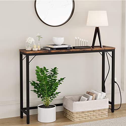 Amyove Console Table with Outlets, Narrow Sofa Table with Charging Station, 39.3" Entryway Table with Storage, Behind Couch Sofa Table for Living Room, Hallway, Foyer, Bedroom-Vintage