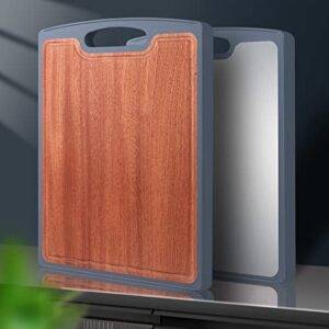 GULRUH Wood Cutting Boards for Kitchen, Household Stainless Steel Cutting Board， Double Solid Wood Chopping Board， Black Ebony Chopping Board in The Kitchen