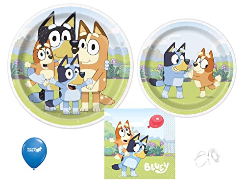 Bluey Birthday Party Supplies | Bluey Decorations | Bluey Plates | Bluey Napkins | Bluey Tableware - Serves 8