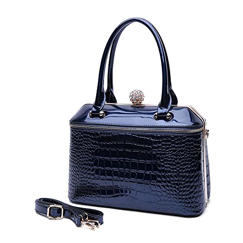 Style Strategy black patent leather purses for women Crocodile Textured Shoulder handbag with kiss lock Satchel crossbody for women