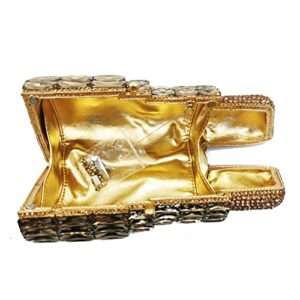 Tngan Women Luxury Lipstick Shaped Evening Clutch Elegant Rhinestones Crystal Handbag Sparkling Party Purse, Gold Rose Red