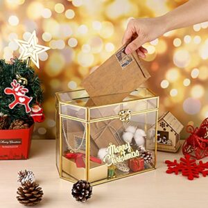 ELLDOO Wedding Glass Card Box with Slot, Vintage Glass Lidded Box Terrarium Box Display Box Glass Gift Gold Box for Wedding Reception Anniversary Shower Birthday Party Wishing Well